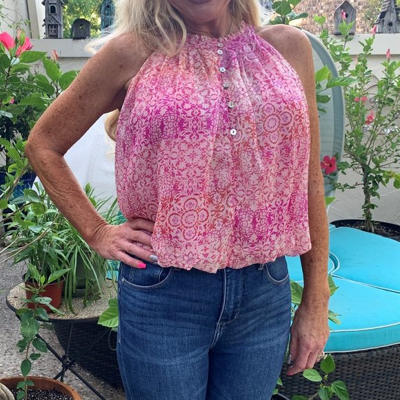 Fate | Tops | New Fate Floral Halter Button Front Blouse In Fuchsia ...